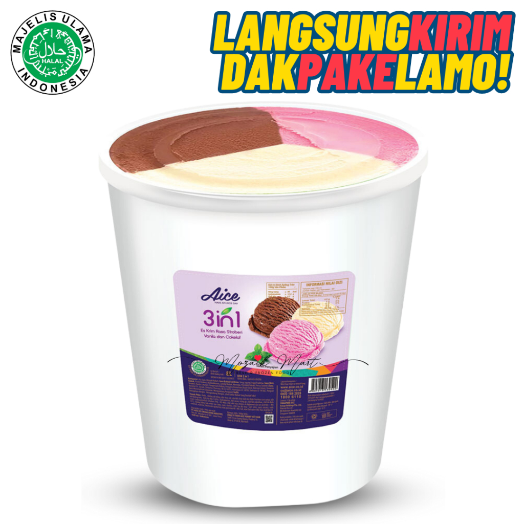 Jual Aice Es Krim Ember Literan 3in1, Vanilla, Stroberi, Coklat, Durian ...