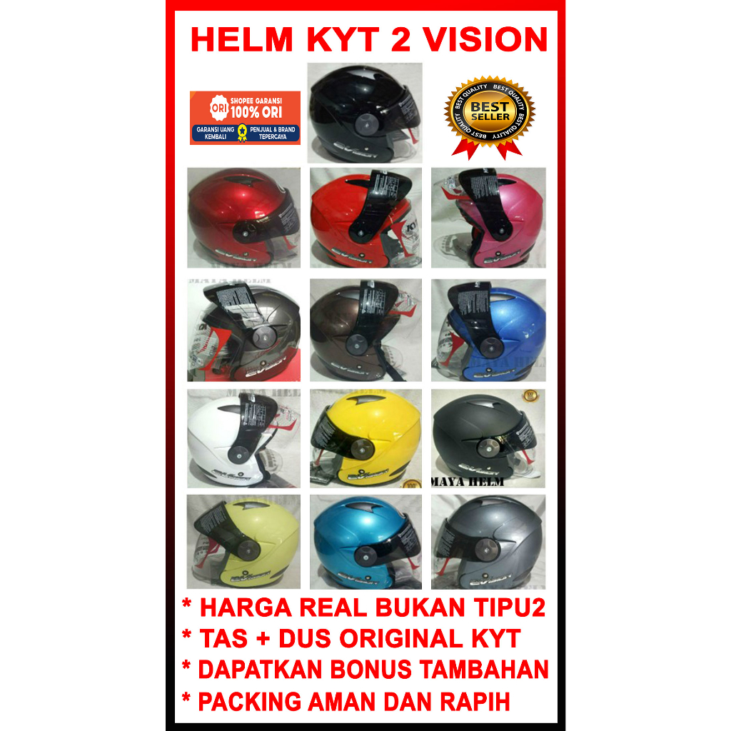 Jual Helm KYT 2 Vision Solid Half Face Double Visor Original KYT Harga ...