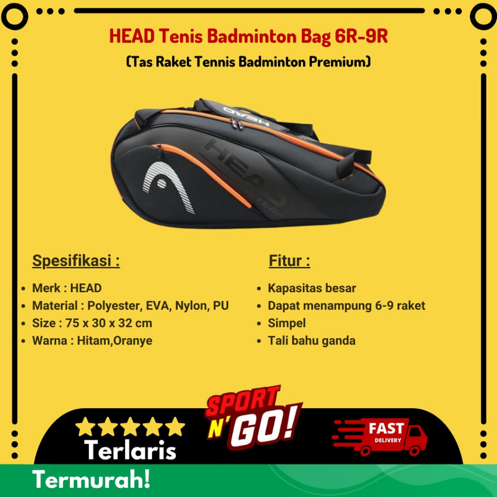 Jual HEAD Tenis Badminton Bag 6R-9R - Tas Raket Tennis Badminton Premium | Shopee Indonesia