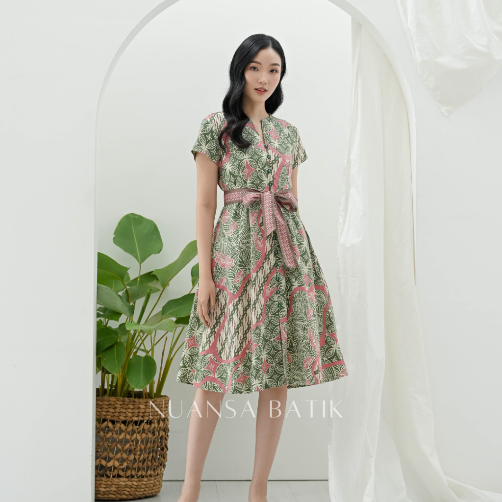 Jual Nuansa Batik Dress Batik Midi Bahan Katun Stretch | Shopee Indonesia
