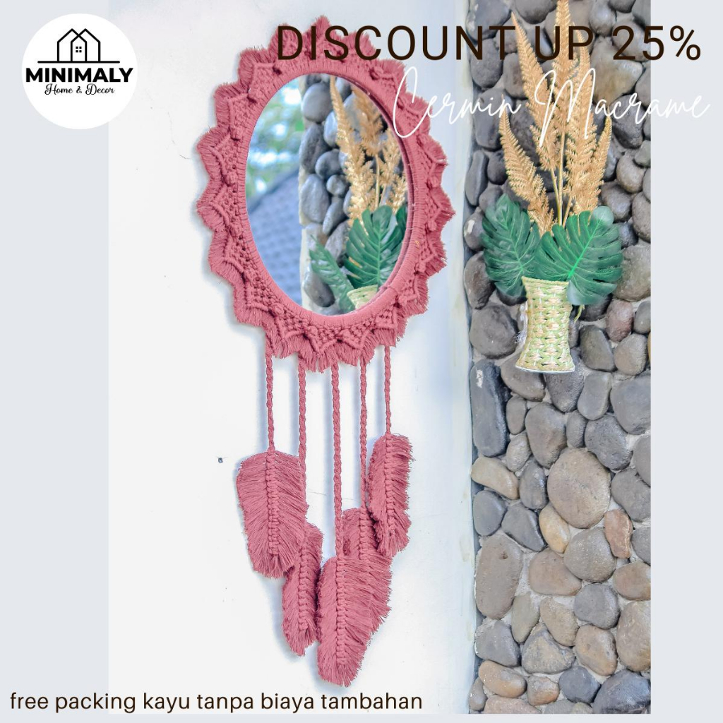 Jual MINIMALY04 Cermin Macrame Rumbai (DIAMETER 50CM) Kaca Cermin ...