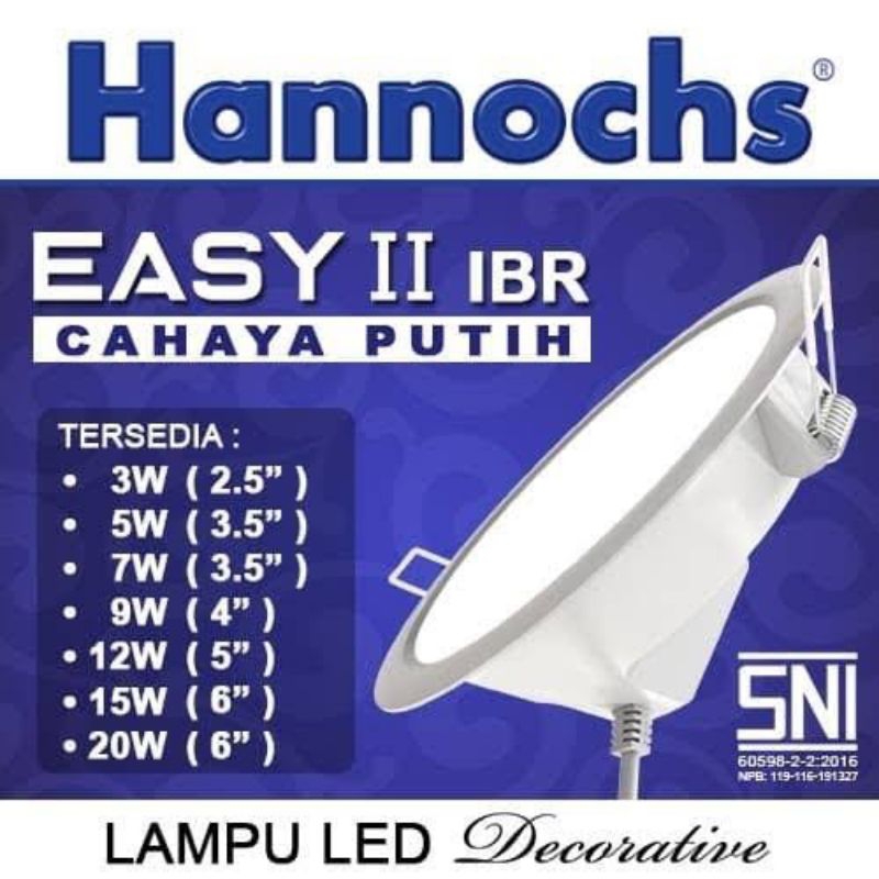 Jual Led Panel HANNOCHS EASY II IBR 3w 5w 7w 9w 12w 15w 20w / Downlight Hannochs Bulat Cahaya ...