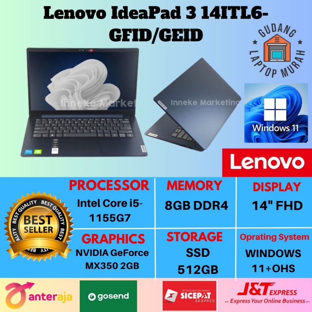 Jual LENOVO IP 3 GEID-GFID | I5-1135G7/8GB/512GB/VGA 2GB/WIN11+OHS ...