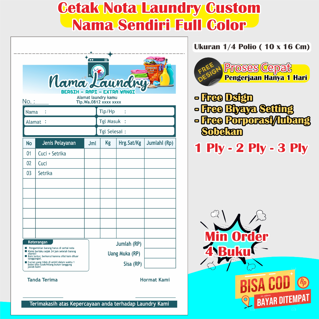 Jual nota laundry custom nama nota laundry 2 rangkap nota laundry 3 rangkap nota laundry 2 ply ...