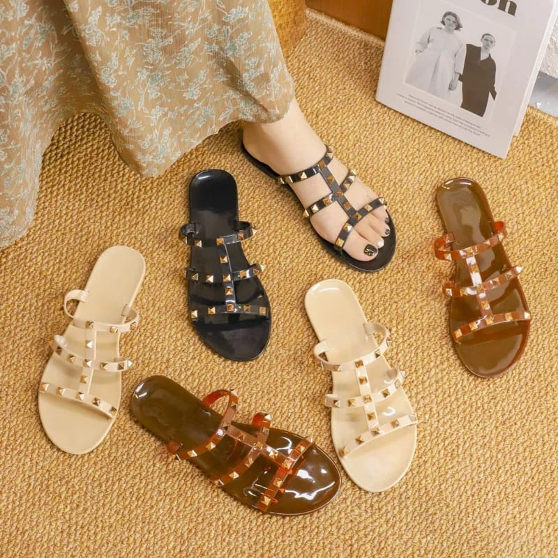 Jual Sendal Wanita Jelly Stud Garis Nyaman Sandal Cewe New AX | Shopee ...