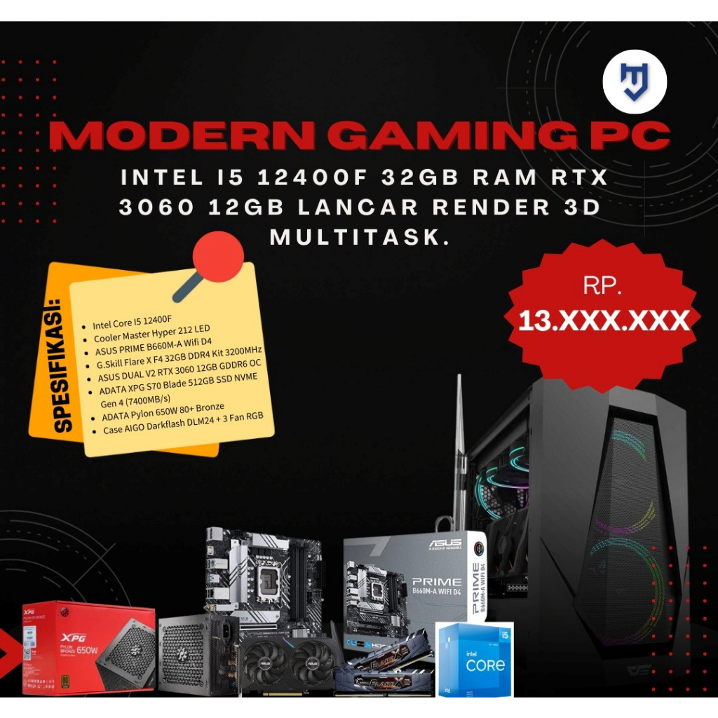 Jual MODERN GAMING PC INTEL I5 12400F 32GB RAM RTX 3060 12GB LANCAR ...