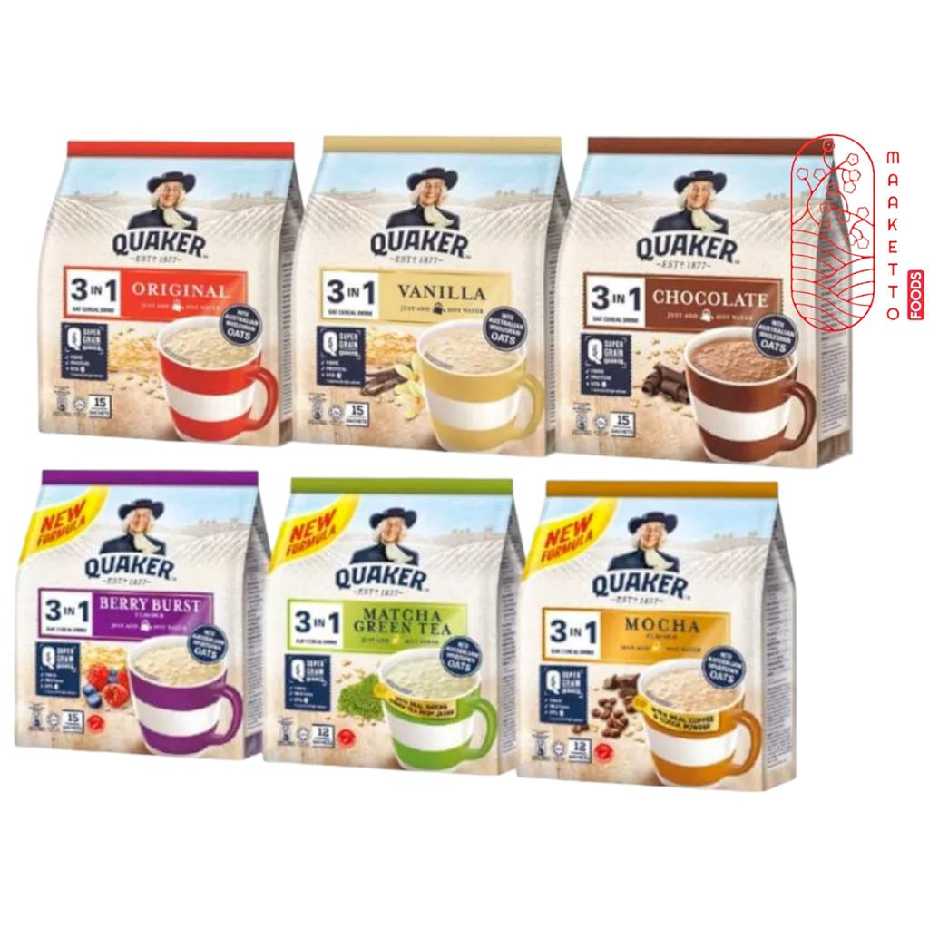 Jual Quaker 3 in 1 Oat Cereal Drink Malaysia Vanilla Original Chocolate ...