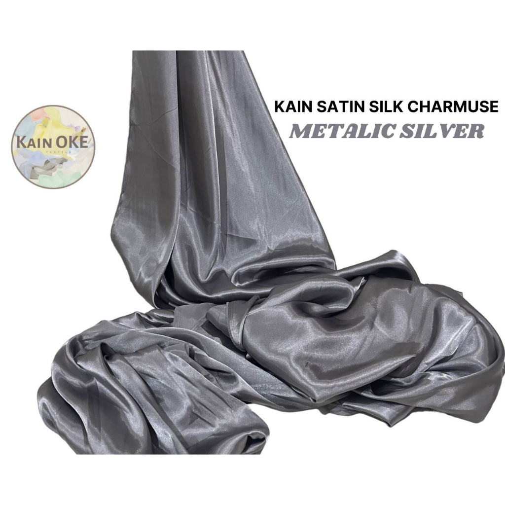 Jual 1/2 m Kain Satin Silk Metalic SIlver / Abu- abu / Grey Charmuse ...