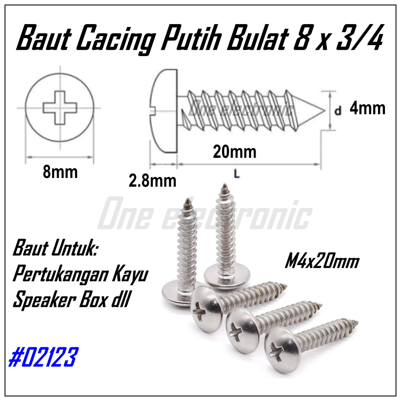 Jual 10 Pcs Baut Cacing 8x3/4 Skrup Putih Sekrup Ulir Kasar Kepala ...