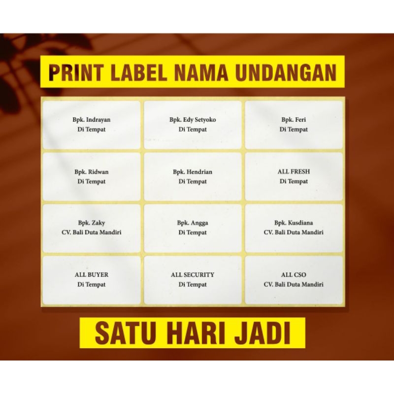 Jual [SEHARI JADI] CETAK LABEL NAMA UNDANGAN | PRINT NAMA UNDANGAN ...