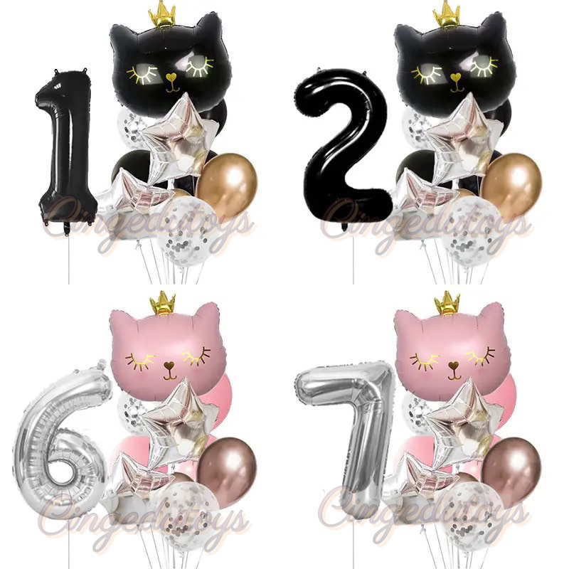 Jual Paket balon angka jumbo kucing makota pink / hitam PKM12 | Shopee ...