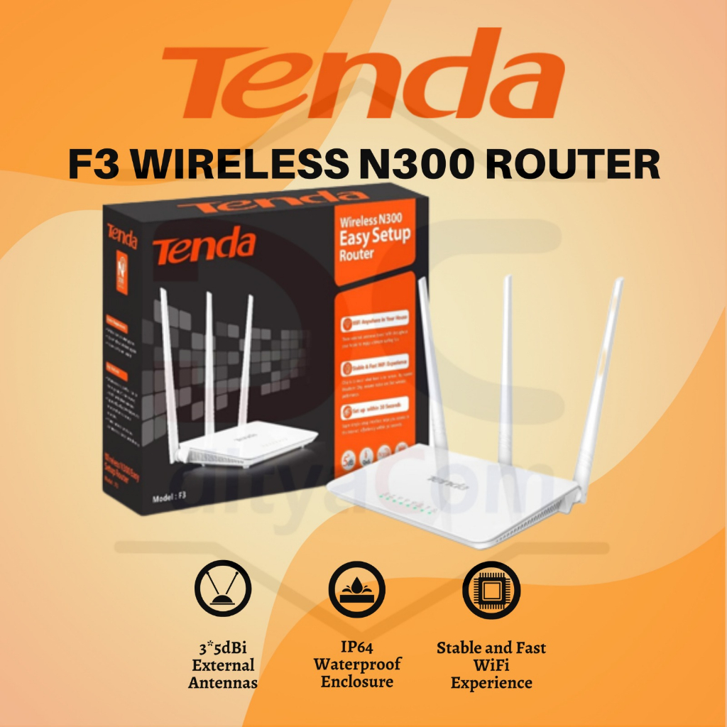 Jual ROUTER TENDA F3 WIRELESS N300 [300Mbps,3 Antena, Easy Setup ...