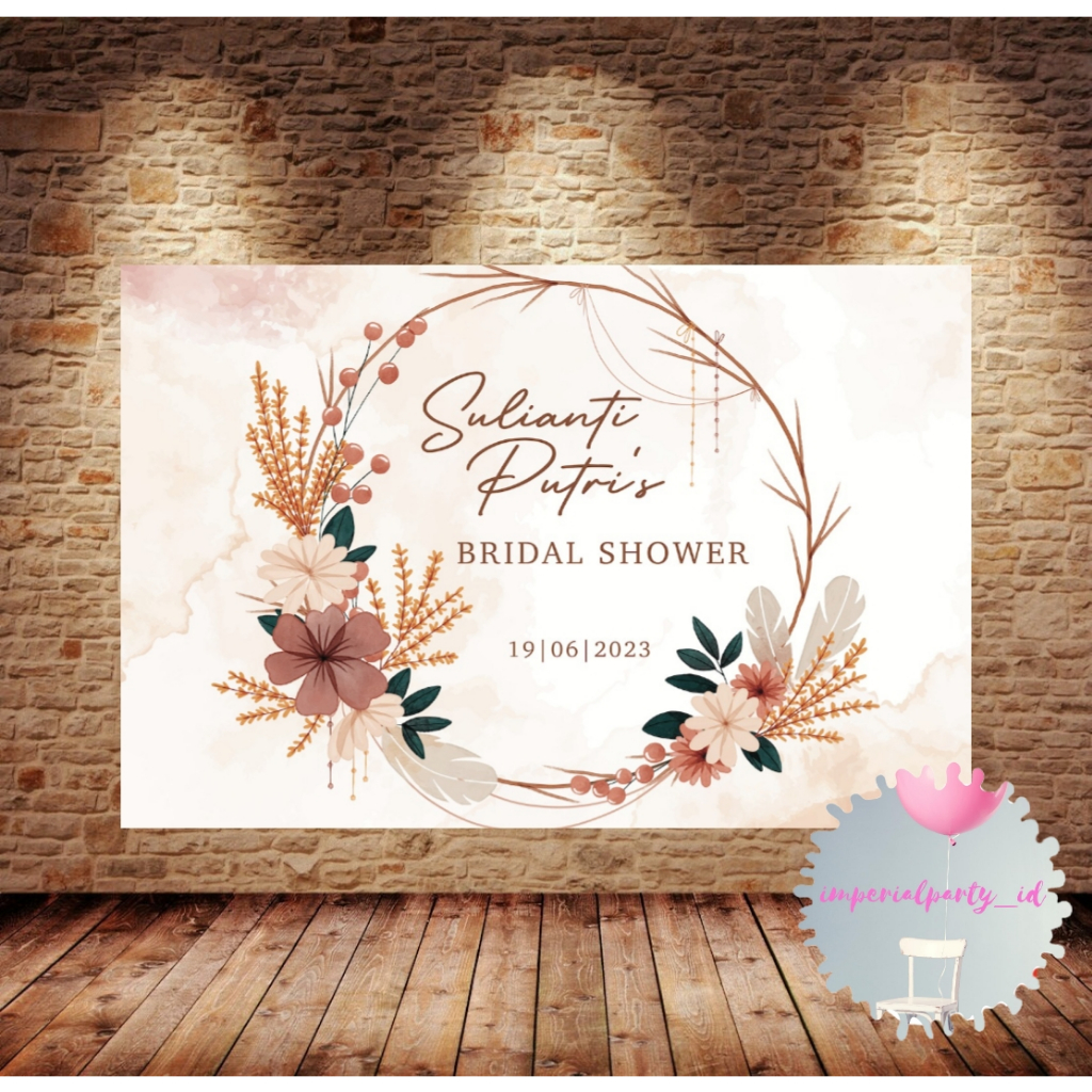 Jual Custom Backdrop Banner Spanduk Bridal Shower Flower Rustic Pink ...