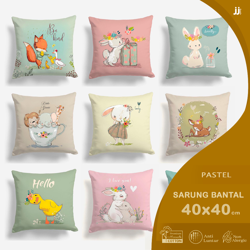 Jual SARUNG BANTAL SOFA PRINT 40X40 CM MOTIF LOVELY PASTEL BUNNY FOX ...