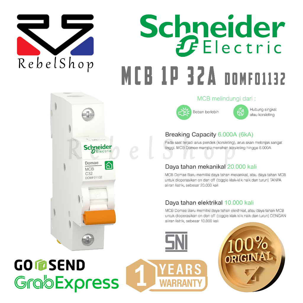 Jual Schneider MCB New Domae 1P 32A 6kA SNI - 1 Phase 32 Ampere DOMF01132 | Shopee Indonesia