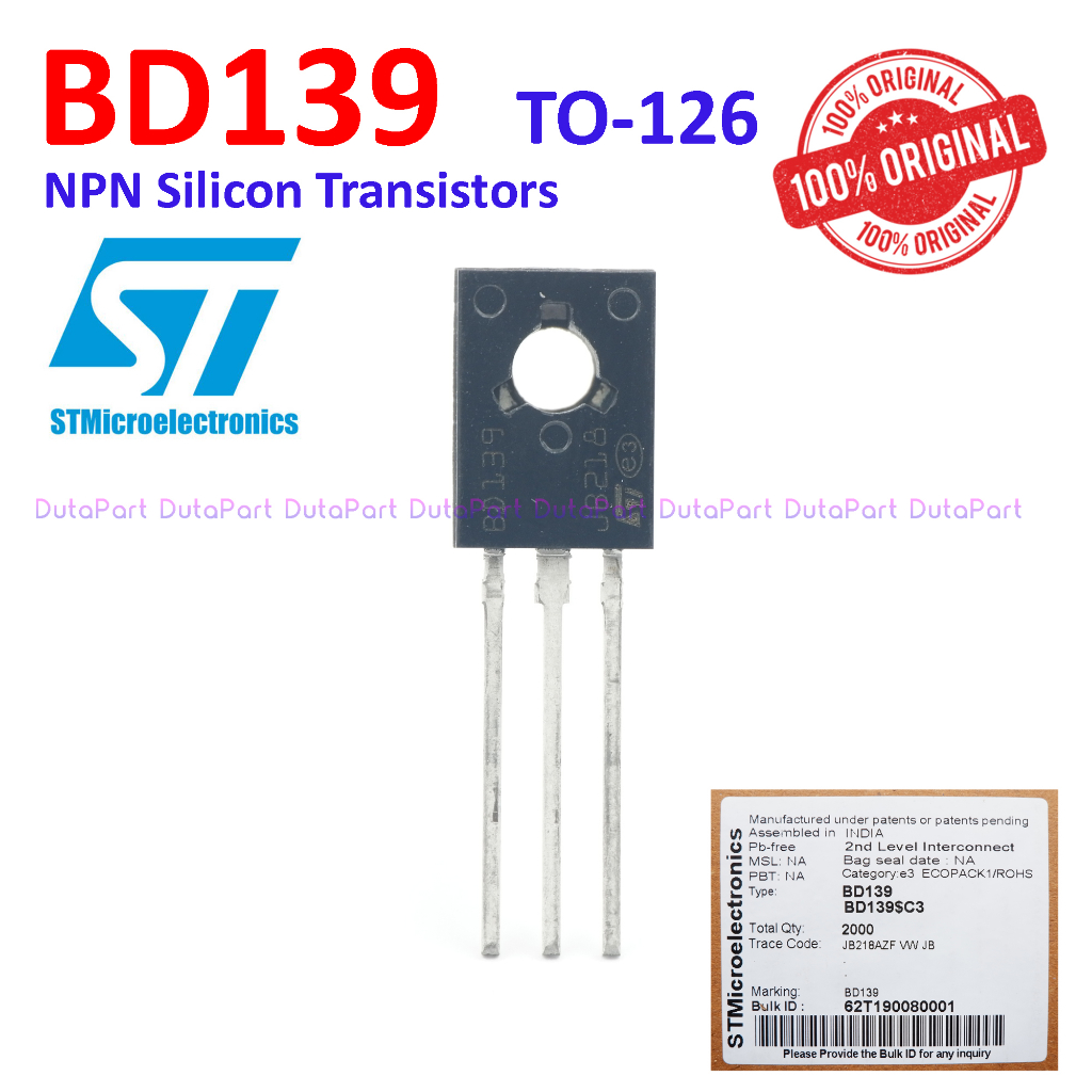 Jual BD139 ORIGINAL STMicroelectronics ST Bipolar NPN Transistor BD 139 | Shopee Indonesia