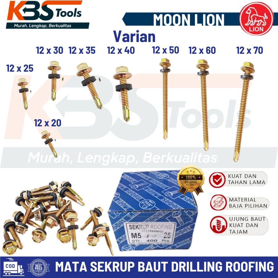 Jual Baut Baja Ringan LION M5 Kuning - Skrup Sekrup Roofing Drilling Atap Tajam | Shopee Indonesia