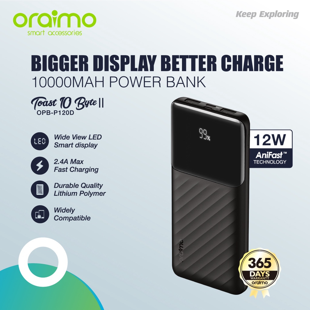 Jual Oraimo Powerbank Real Capacity 10000 mAH Toast 10 Byte LED Display ...