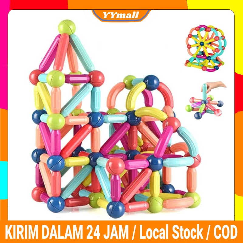 Jual 【COD】25/42/64 Pcs Magnetic Sticks Blocks Magnetic Mainan 88/100 ...