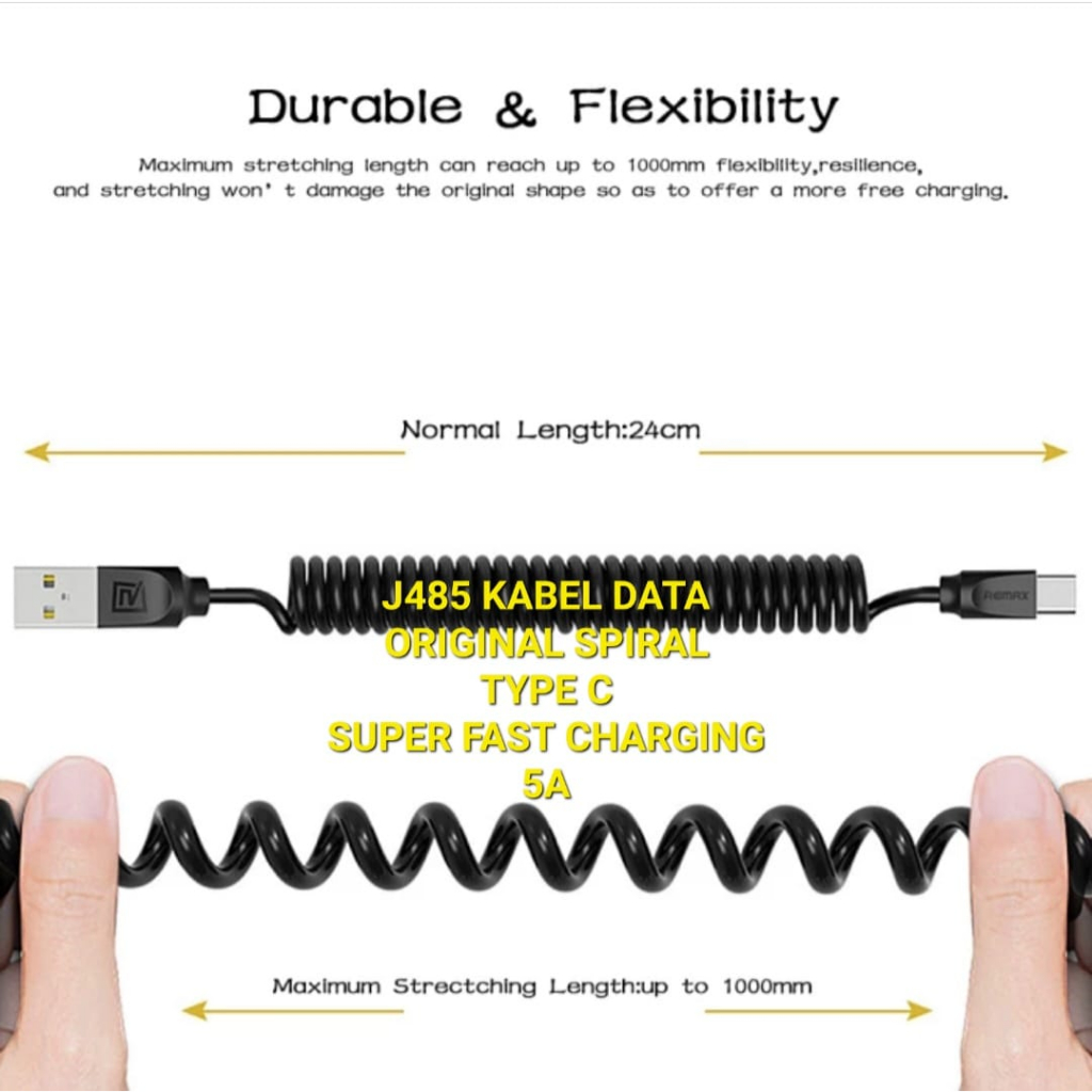 Jual J485 ORI KABEL DATA SPIRAL 5A USB TIPE TYPE C SUPER FAST CHARGING ...