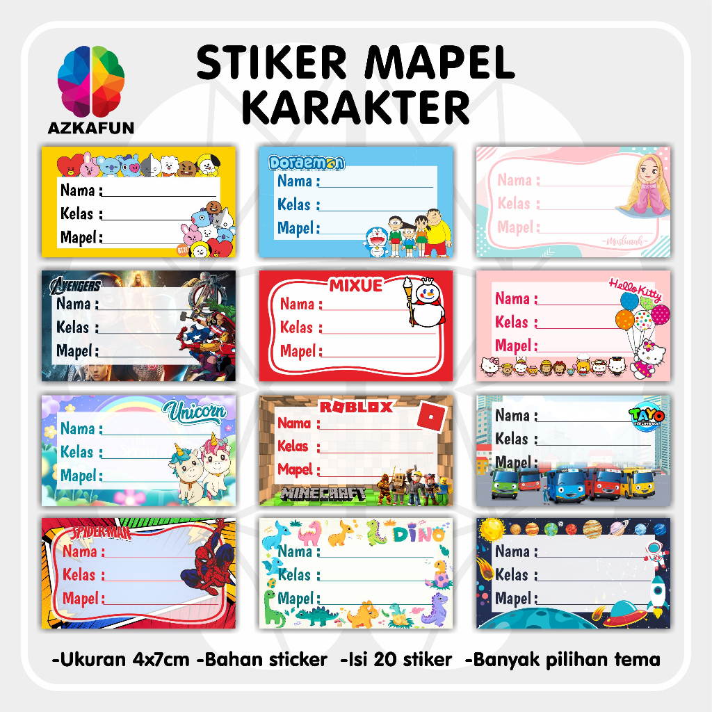 Jual Isi 20 Stiker Mapel Karakter - Label Buku Pelajaran Sekolah ...