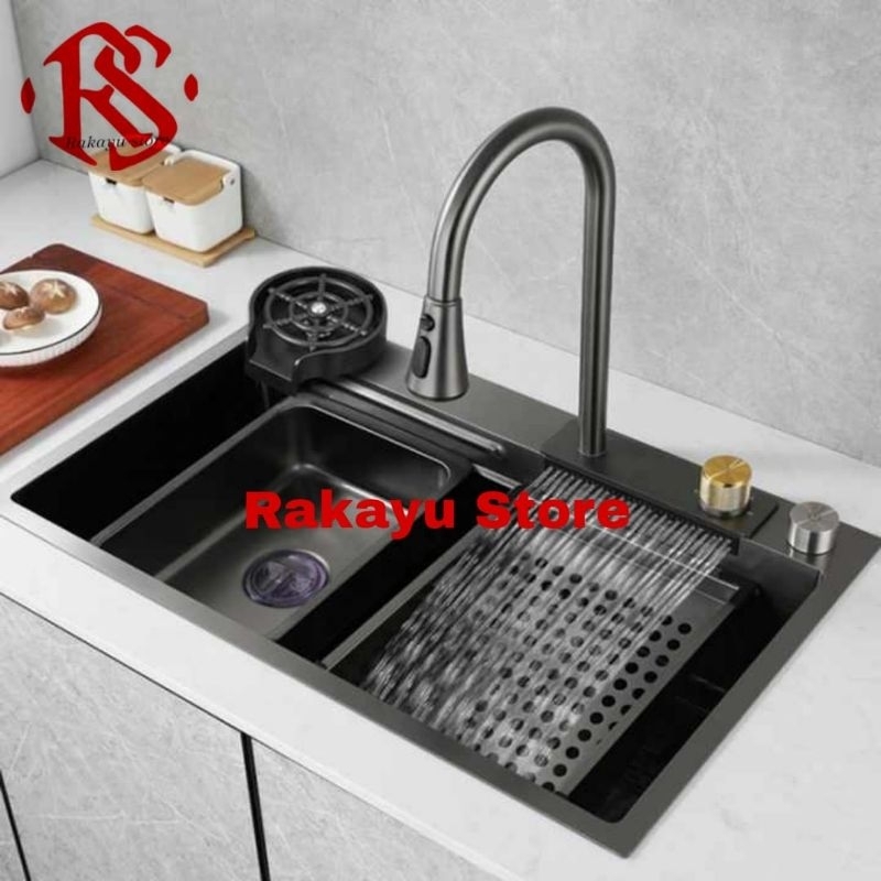 Jual KITCHEN SINK MODERN 1 LUBANG HITAM KITCHEN SINK LUXURY BLACK 7545 INCLUDE KRAN TARIK WITH ...