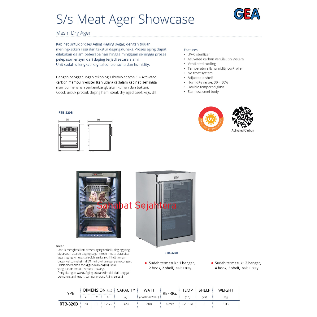 Jual GEA S/S Meat Ager Showcase Mesin Dry Ager RTB-320B / RTB-480B Kabinet Proses Aging Daging ...
