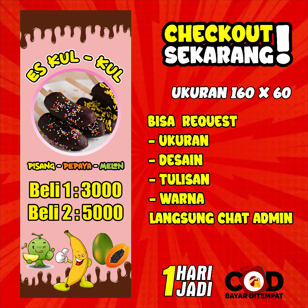 Jual Spanduk/Banner Berdiri Es kUl Kul Ukuran 160 x 60 | Shopee Indonesia