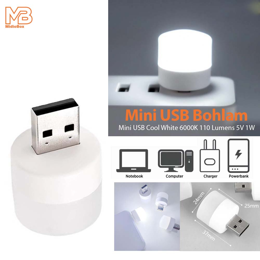 Jual Lampu Bohlam Mini USB Cool White 6000K 110 Lumens 5V 1W | Shopee ...