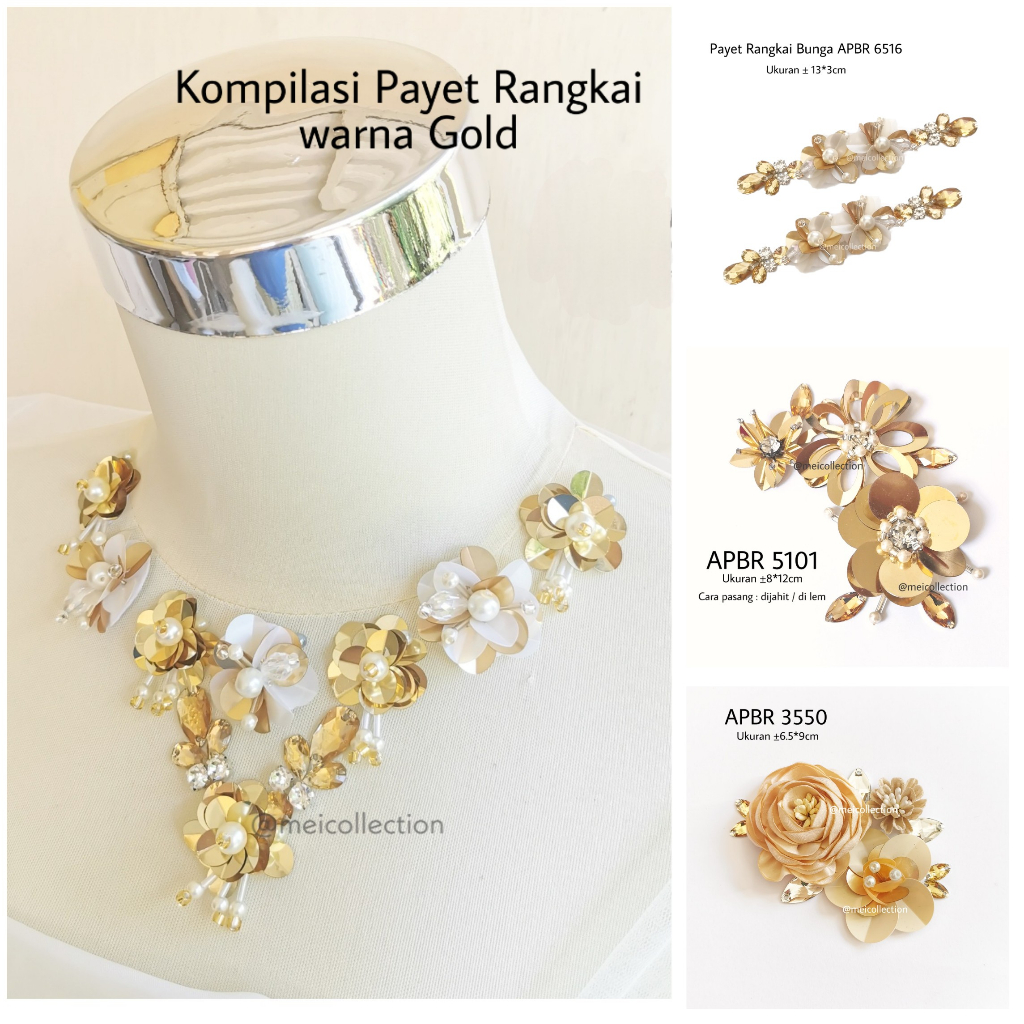 Jual Payet Rangkai Bunga 3d Apbr Kompilasi Gold Bunga Jahit Shopee