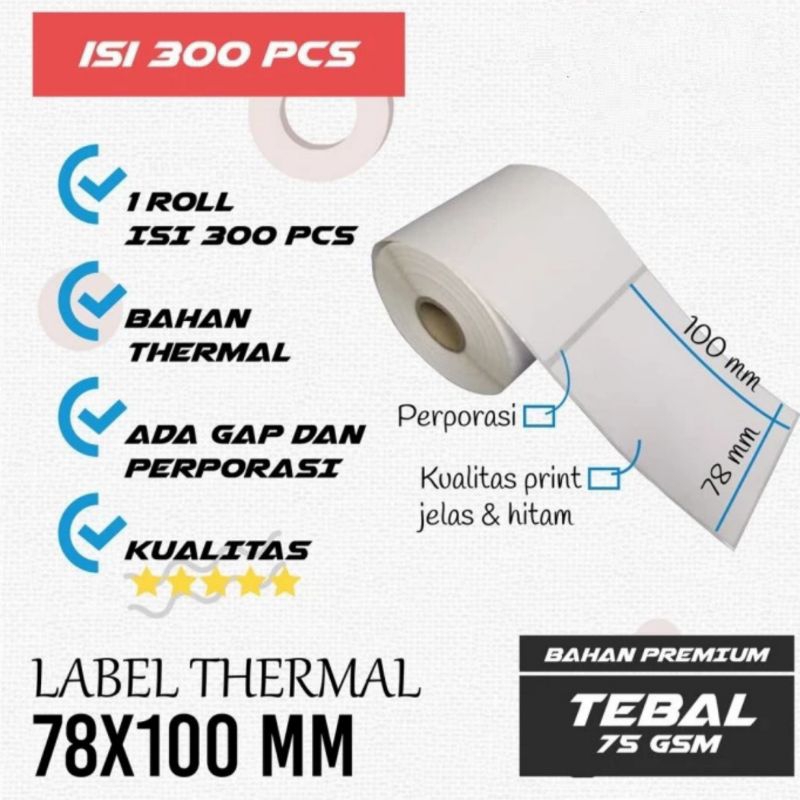 Jual Kertas Thermal label 78 X 100 mm 300 pcs barcode online shop cetak ...