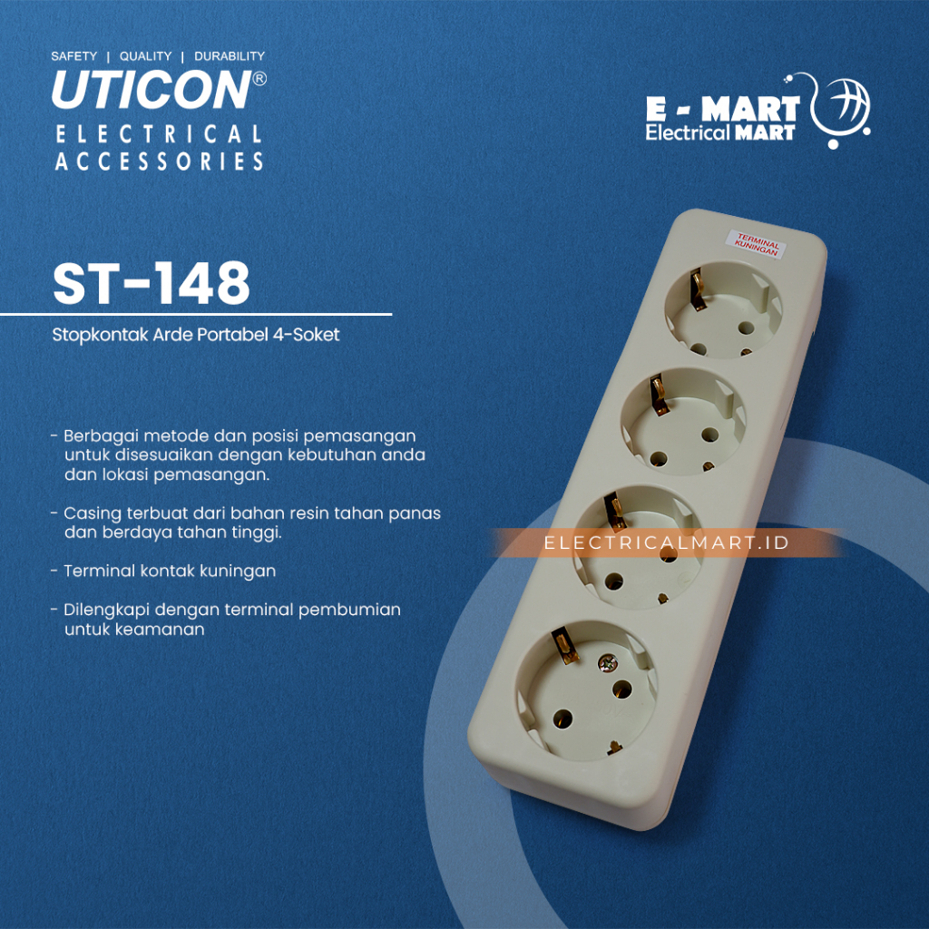 Jual Uticon Stop Kontak 4 Lubang ST-148 Stop Kontak Kabel Olor Terminal ...