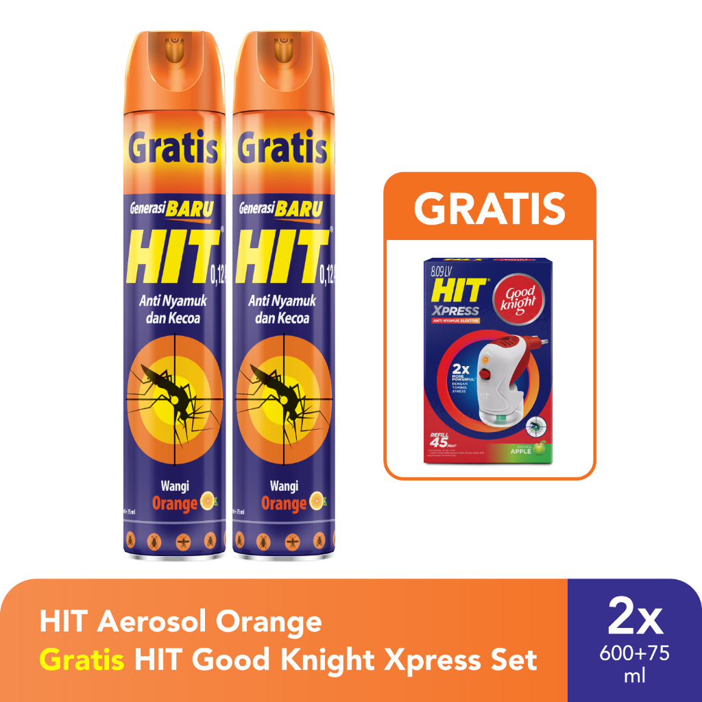 Jual HIT Aerosl Orange 600 +75 ml Free Hit Good Knight Xpress Set ...