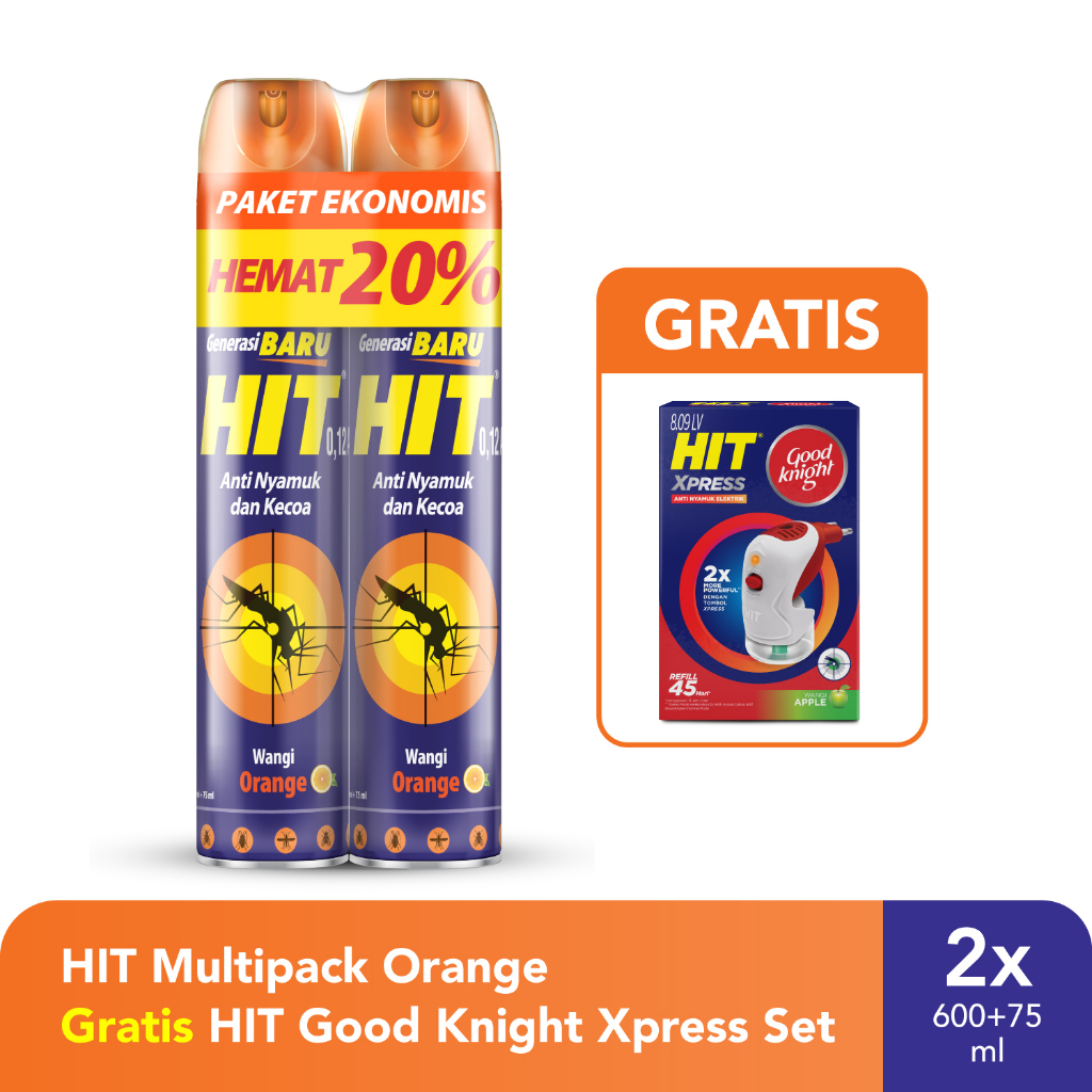 Jual HIT Aerosol Orange Multipack 600+75ml Free Hit Good Knight Xpress ...