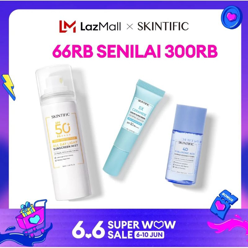 Jual Skintific Paket Bundle/All Day Light Sunscreen Mist Spf50++/Serum ...
