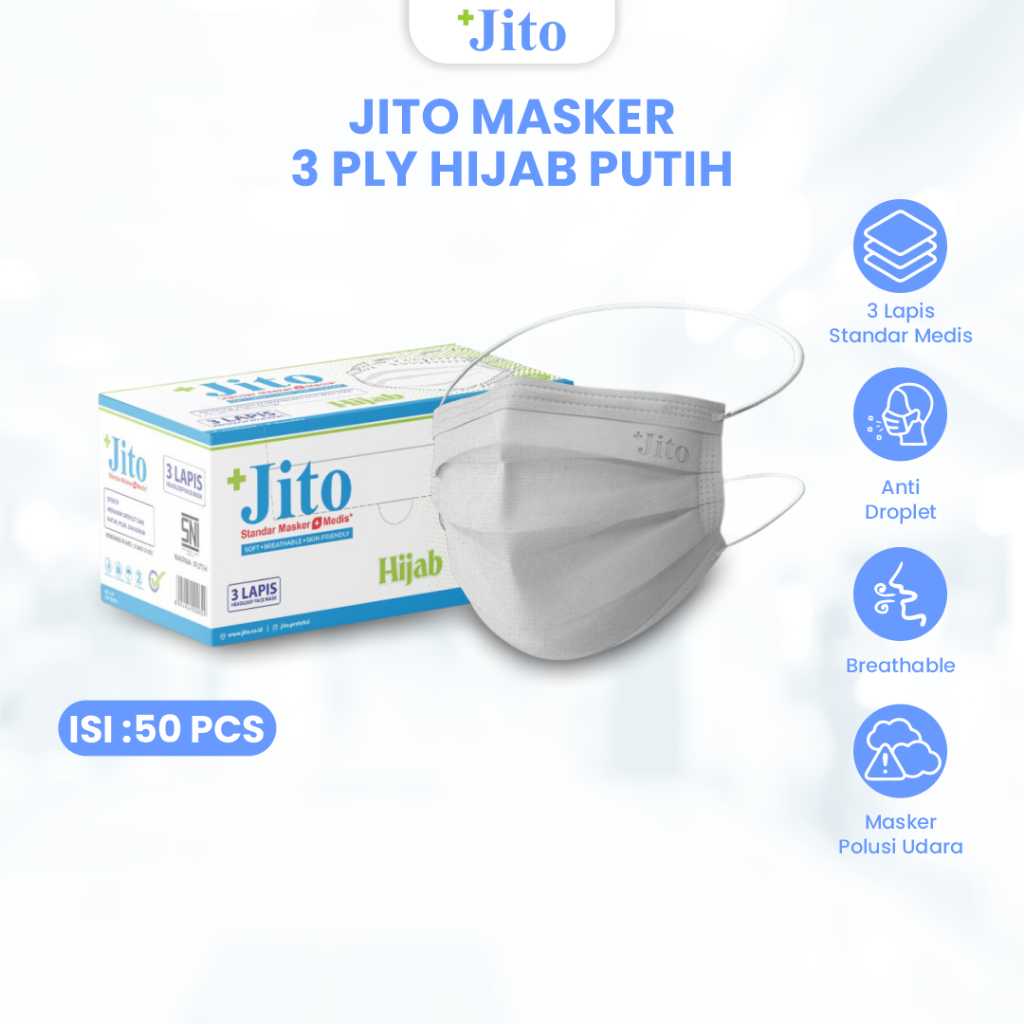 Jual JITO Masker Medis 3 Ply Hijab Putih - Box isi 50 pcs | Shopee ...