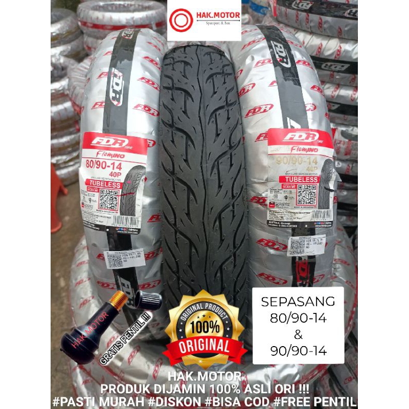 Jual SEPASANG BAN FDR FLEMINO TUBLES MATIC ( 80/90-14 & 90/90-14 ) RING 14 DIJAMIN ASLI 100% ...
