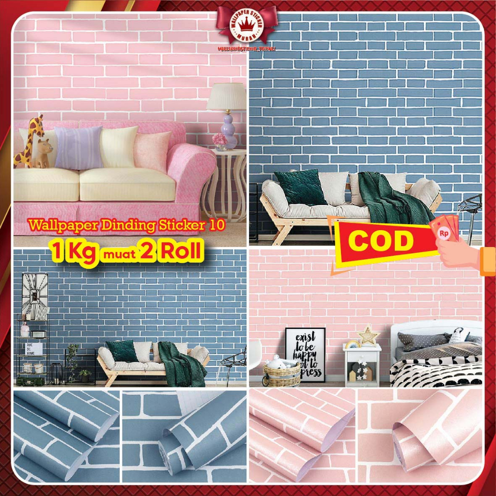 Jual WALLPAPER DINDING STICKER 45CM x 8 METER BLUE PINK BRICKS ...