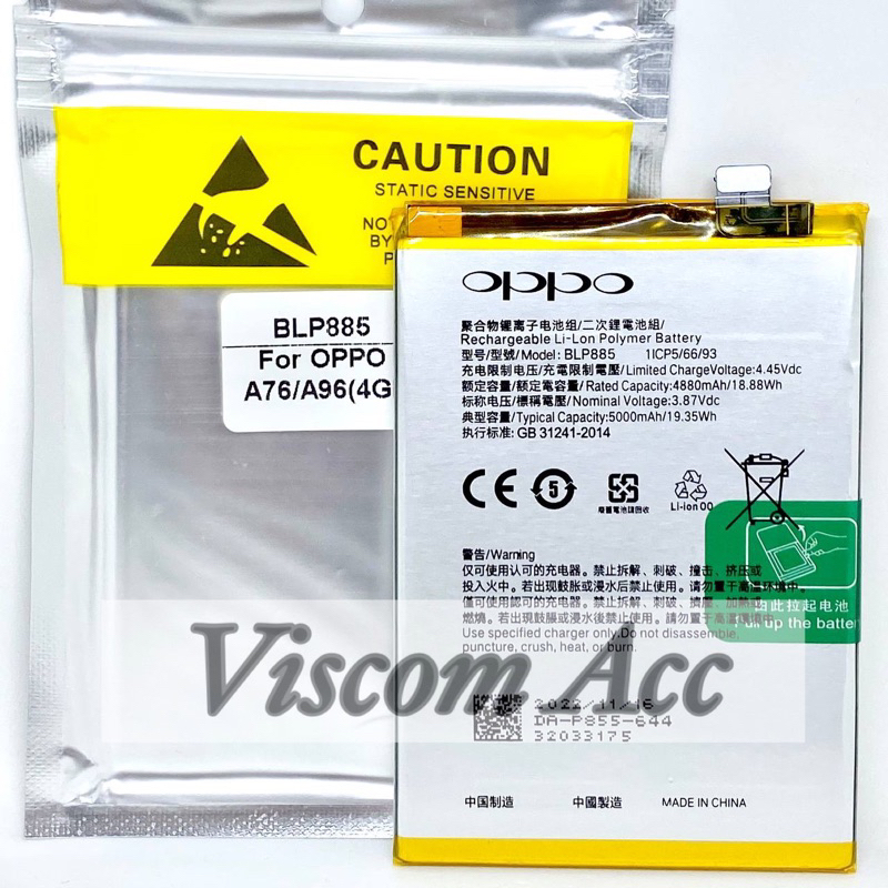 Jual Baterai Oppo A76 4G / Oppo A96 4G Original 885 / BLP885 | Shopee ...