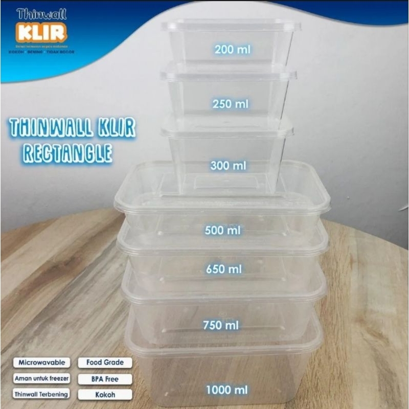 Jual Thinwall Persegi Panjang Klir 200ml 250ml 300ml Tutup 25 Pcs