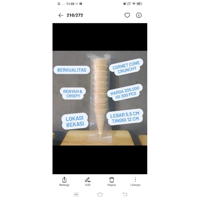 Jual cornet cone cup cone lancip isi 300 pcs cone ice cream cone es ...