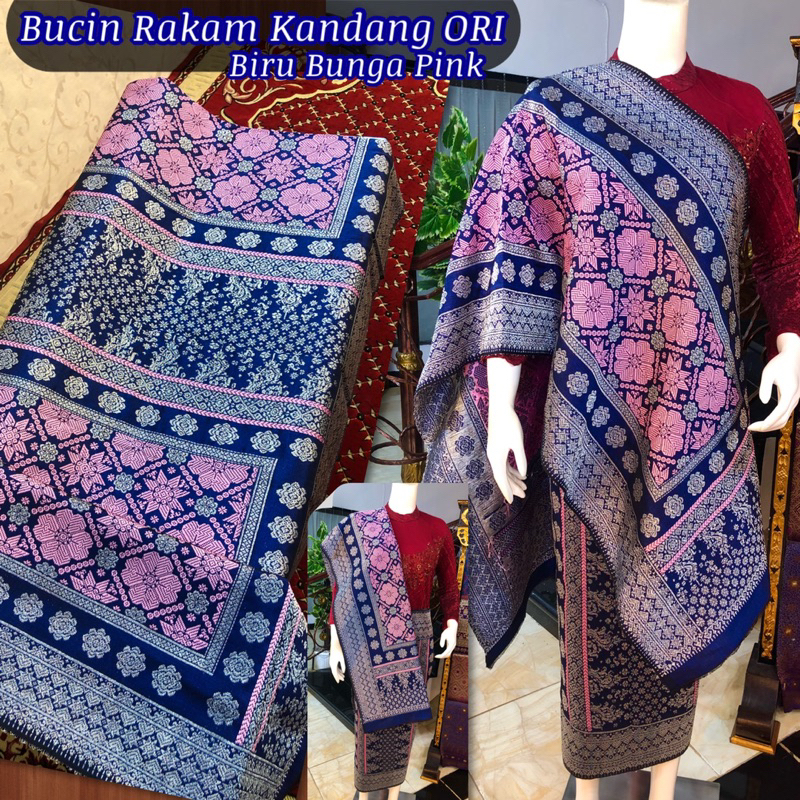 Jual Songket Bunga Cina Rakam Kandang ORI pink Muda dasar biru/ songket ...
