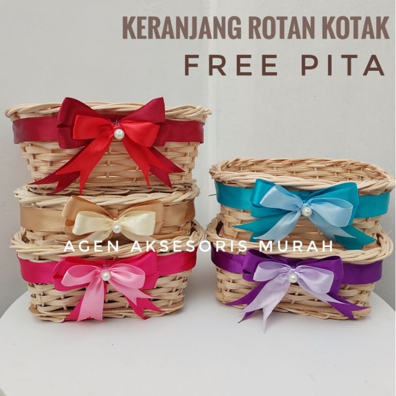 Jual Keranjang Rotan Kotak Mini Free Pita Mutiara | Shopee Indonesia