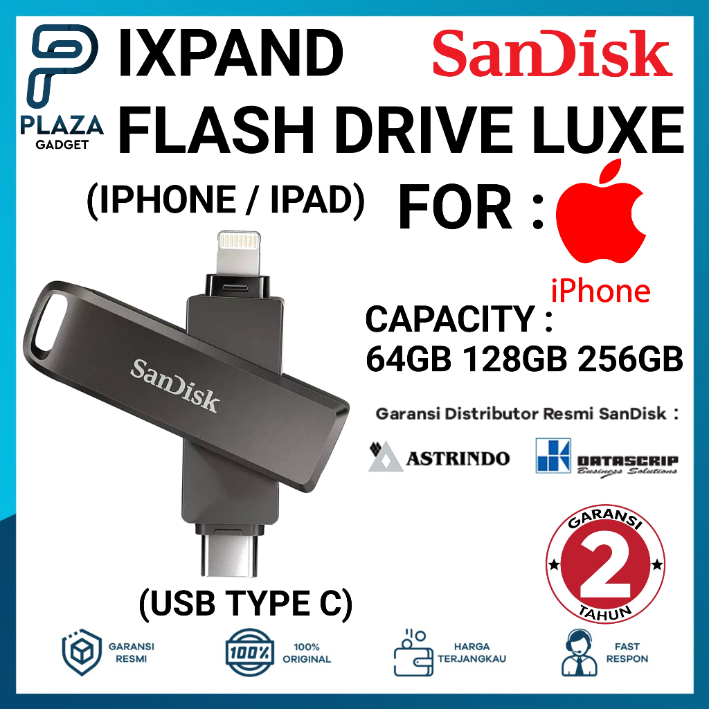 Jual Flashdisk SanDisk iXpand Luxe 64 GB 128GB 256GB Flash Drive Dual ...