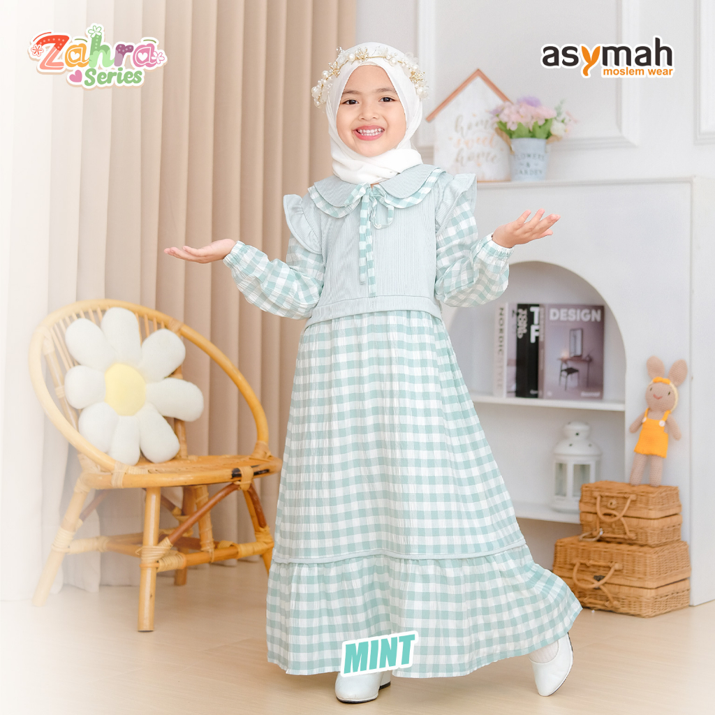 Jual 𝐀𝐒𝐘𝐌𝐀𝐇 - GAMIS ANAK BAHAN ARUMI CRINKLE ZAHRA SERIES V2 WARNA MINT ...