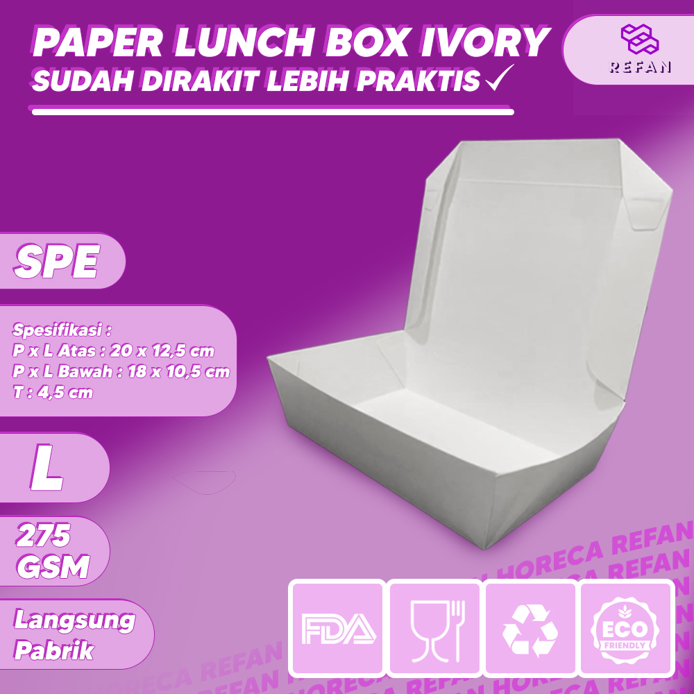 Jual PAPER BOX LUNCH UKURAN L PERSEGI PANJANG - LUNCH BOX KERTAS PUTIH ...