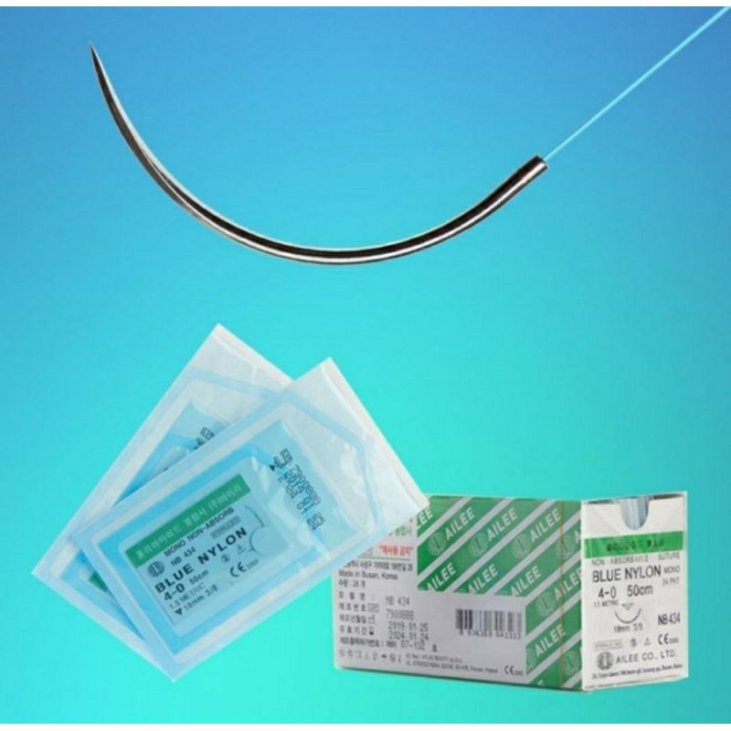 Jual Blue Nylon Suture Ailee satuan AKL / Benang Jahit + Jarum Merc ...