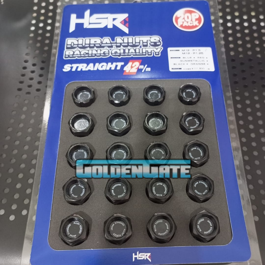 Jual Mur roda mobil Baut racing type HSR DURA NUT full hitam grat 1,5mm ...