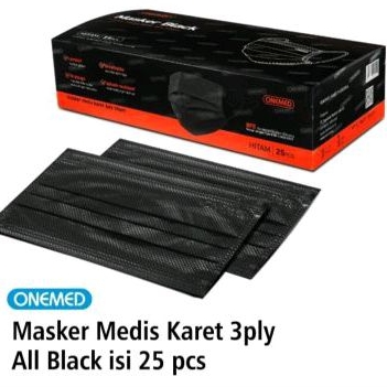 Jual masker medis 3 ply hitam onemed earloop isi 25 pcs per box ...