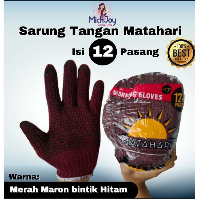 Jual Sarung Tangan Matahari Merah Maron bintik hitam 1 lusin MRN ...